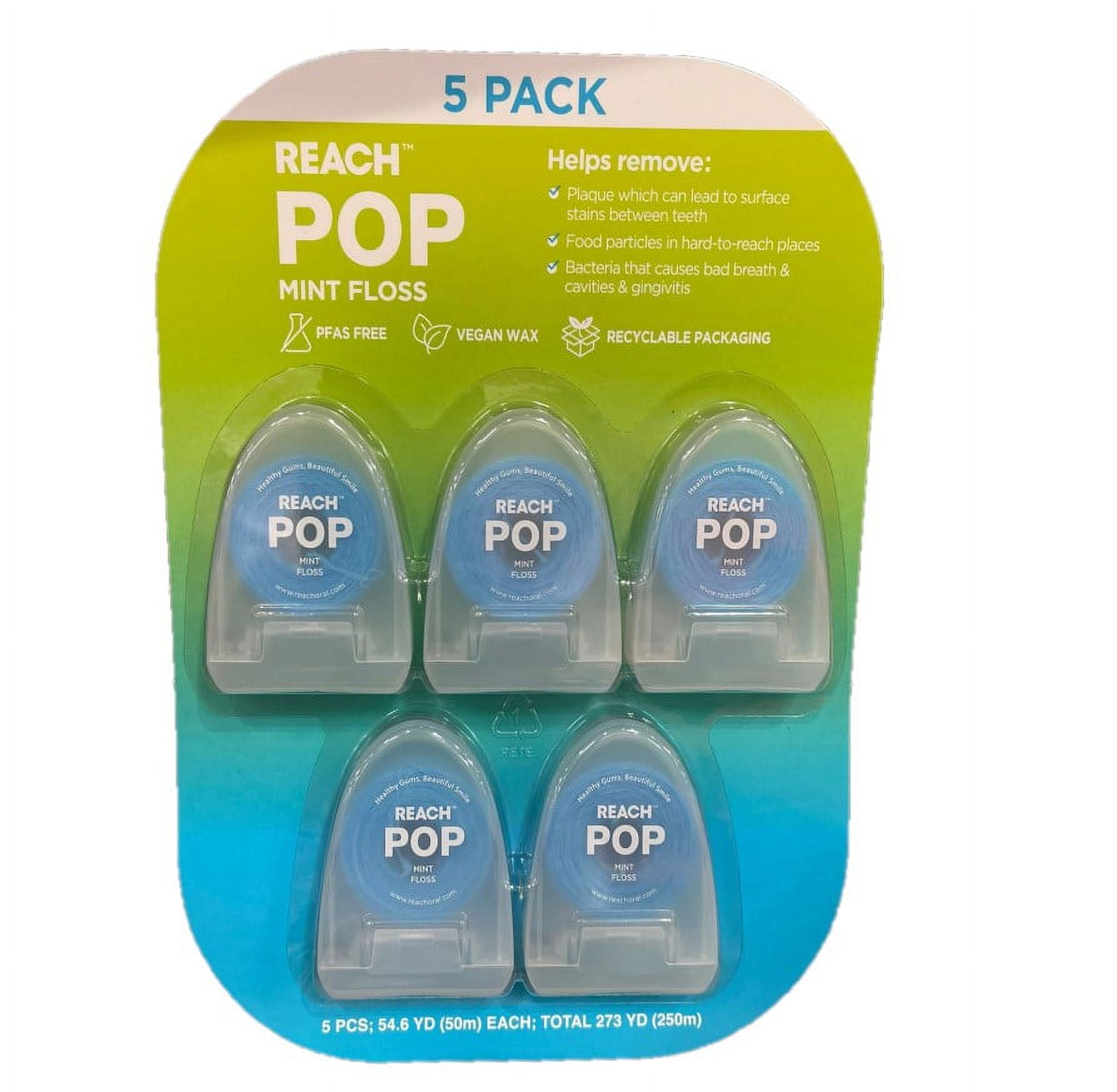 Reach Pop Mint Floss 5 Pack, Vegan Wax, Distressed Packaging - Walmart.com