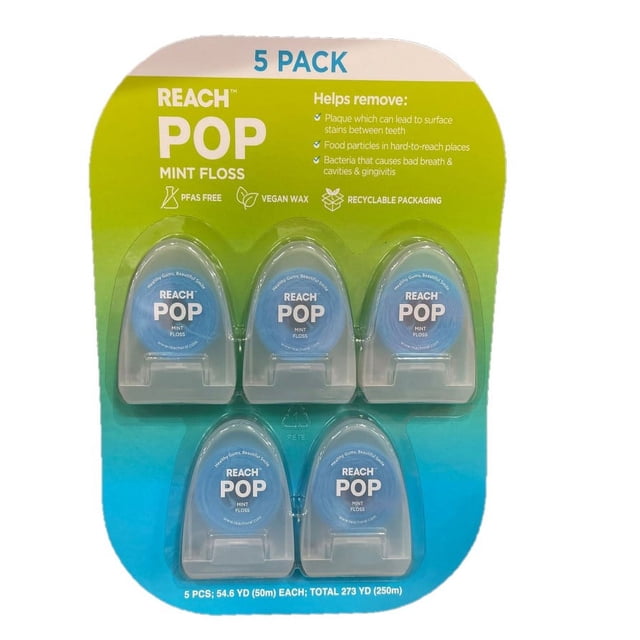 Reach Pop Mint Floss 5 Pack, Vegan Wax, Distressed Packaging - Walmart.com