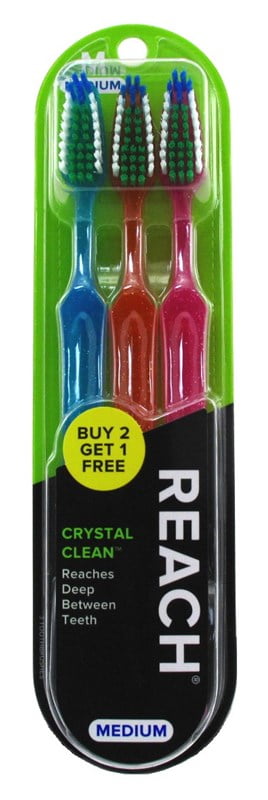 Reach Toothbrush Crystal Clean Medium B2G1, 3 Count Assorted Color, 1 ...