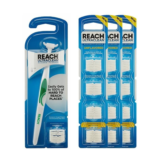 Reach Ultraclean Access Flosser RRF12 Bundle, Unflavored, Plaque Remover for Teeth, for Hard to ...
