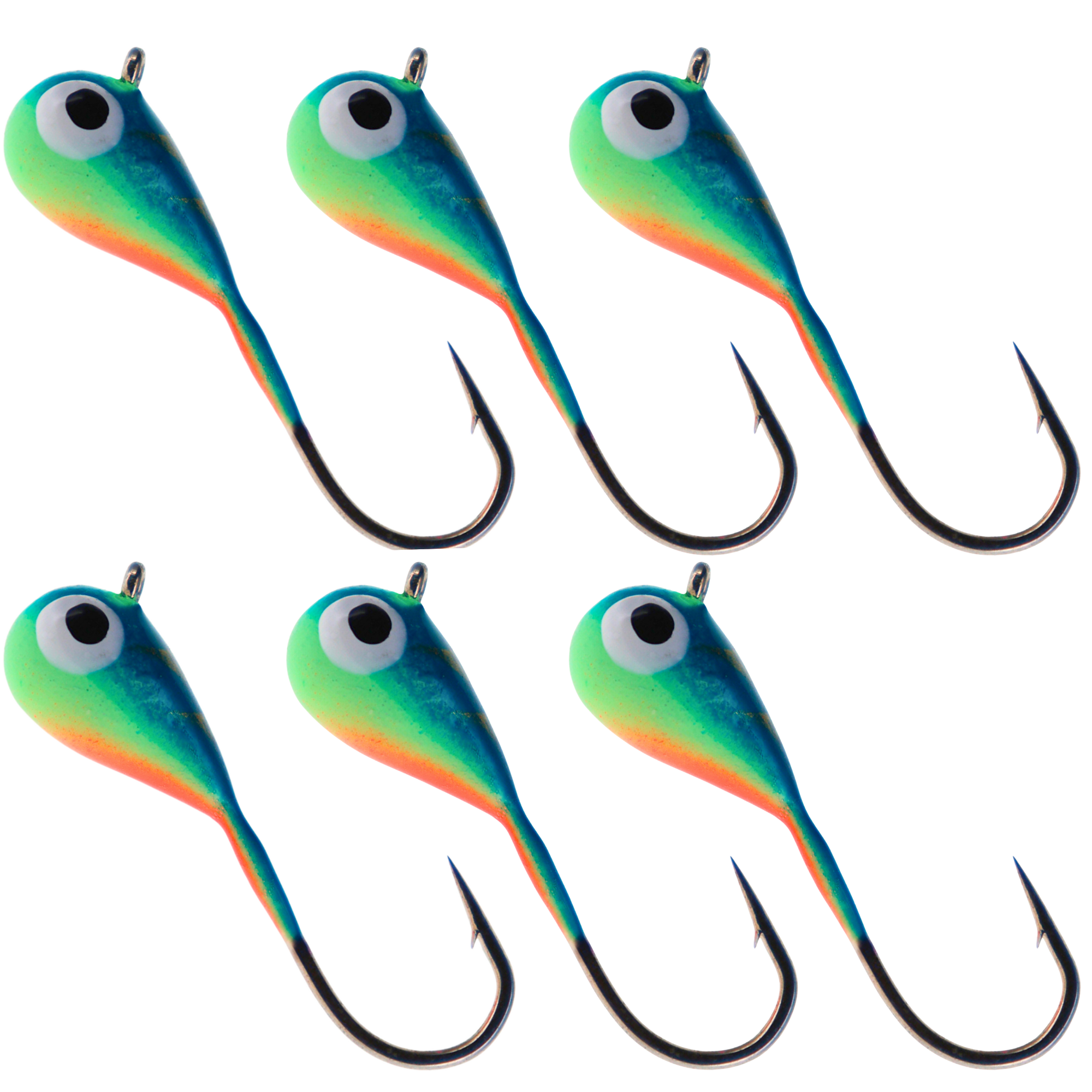 Reaction Tackle Tungsten Ice Jig 6mm - Blue Glow 6-pcs With Long Shank ...