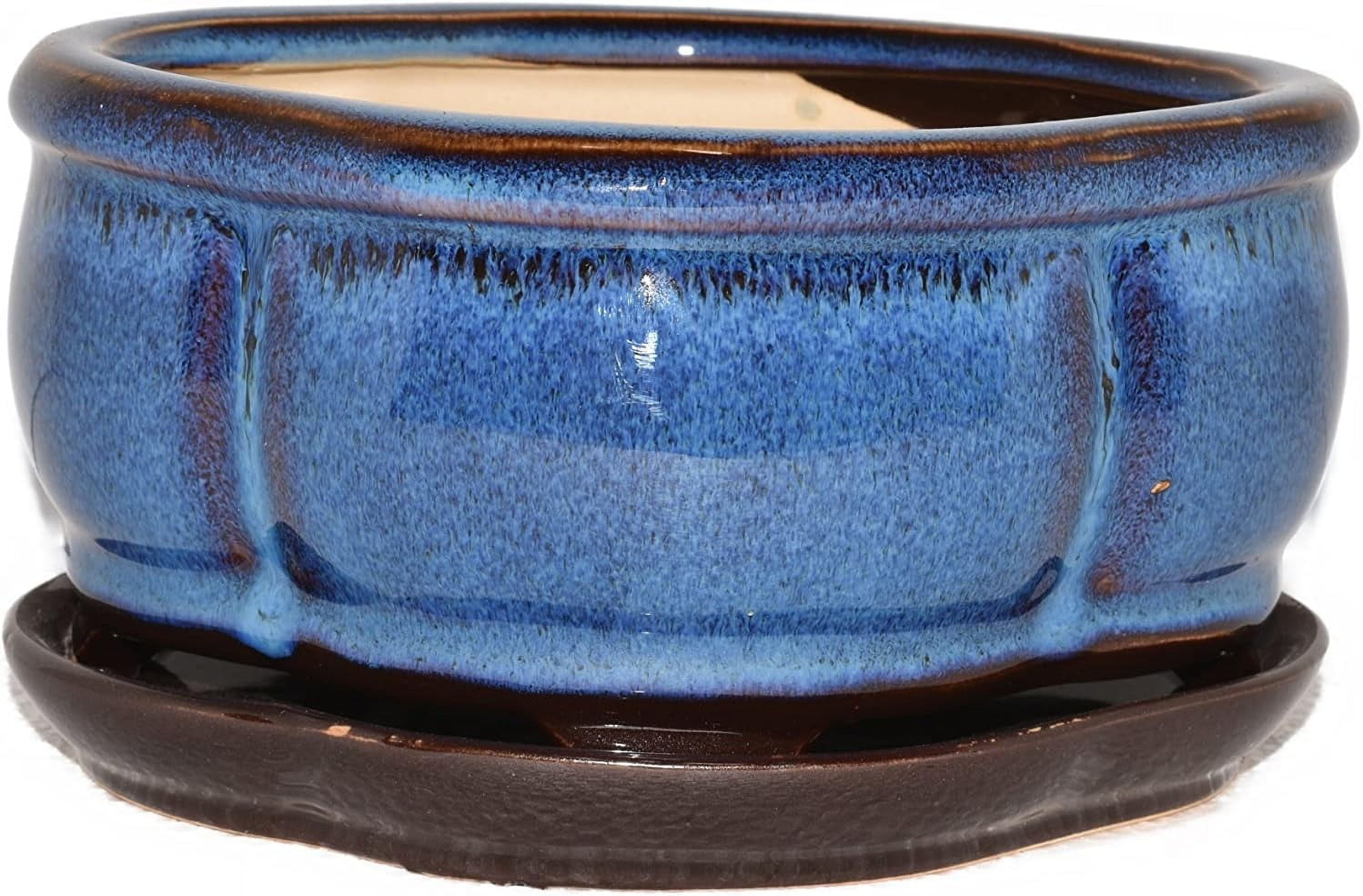 Reactive Cobalt Blue Oval belly Shape Planter with Saucer - Walmart.com