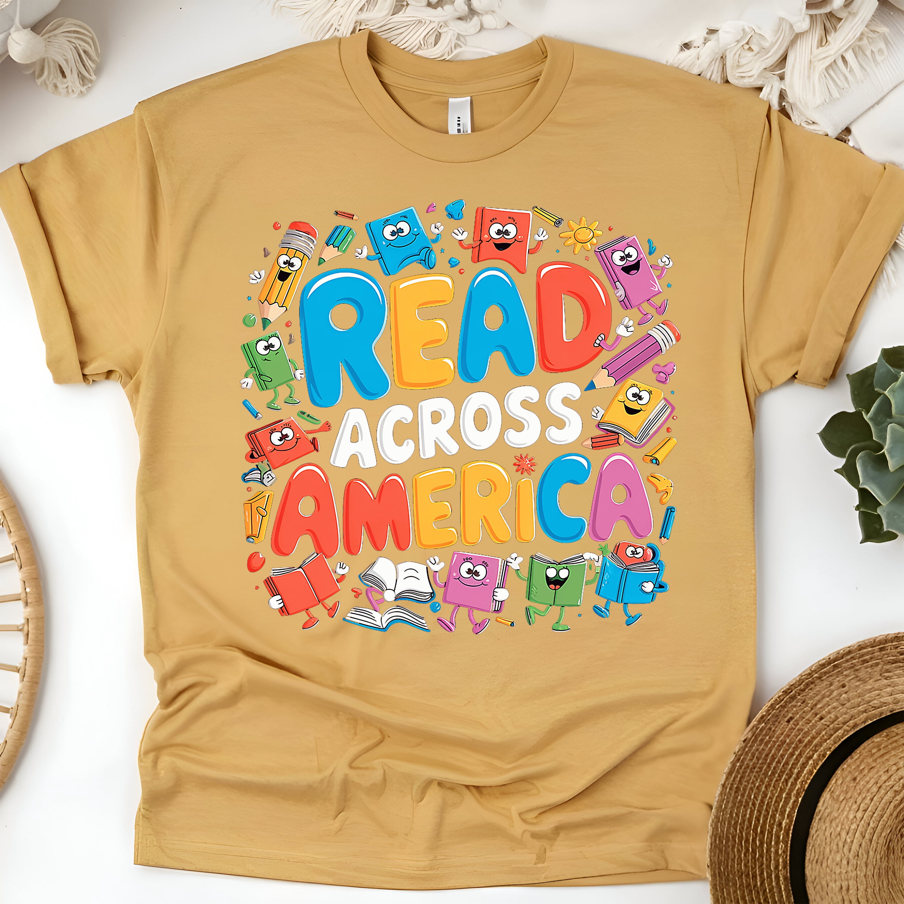 Read Across America Shirt – Cute Cartoon Book Reading Tee , Gold, Size ...