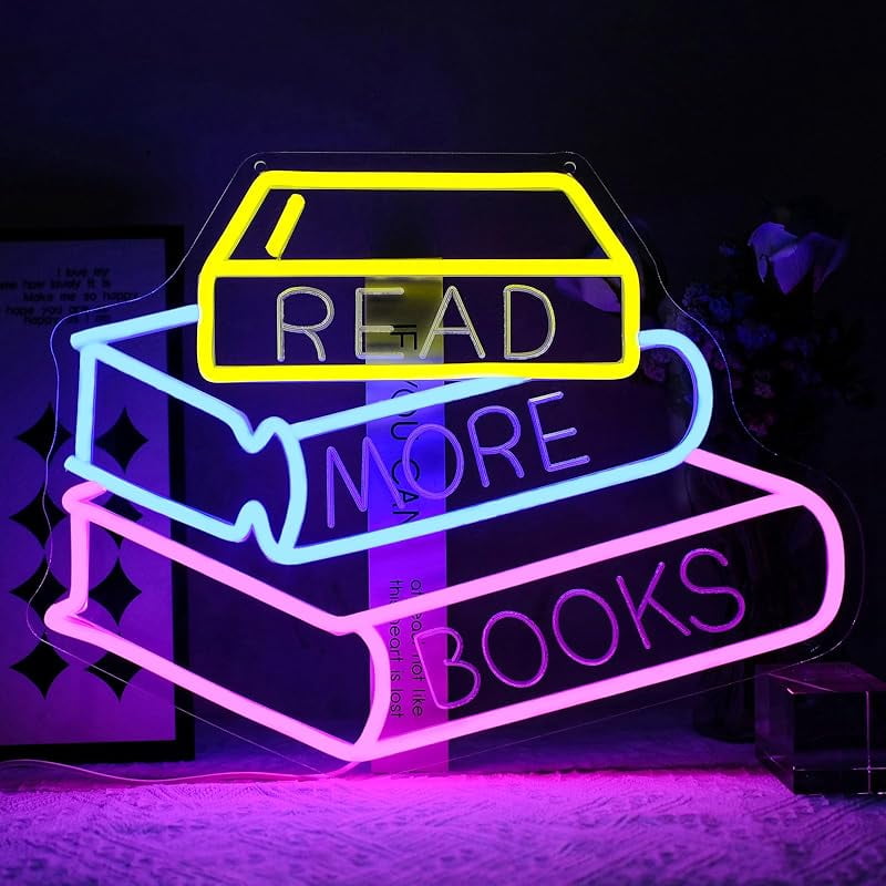 Read More Books Neon Sign for Wall Decor Dimmable Books Led Neon Lights ...