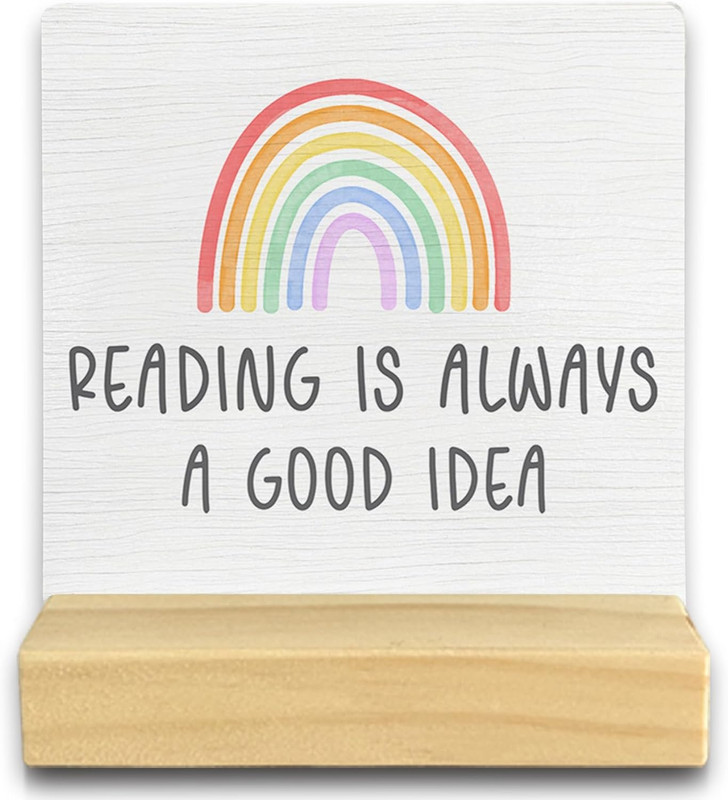 Read Sign Desk Decor, Boho Rainbow Wood Table Signs, Reading Corner ...