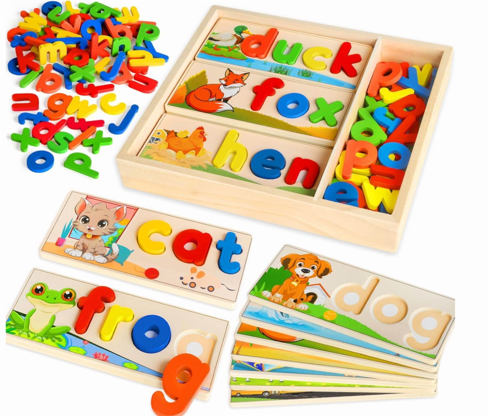 Read Spelling Learning Toy, Wooden Alphabet Flash Cards Matching Sight ...