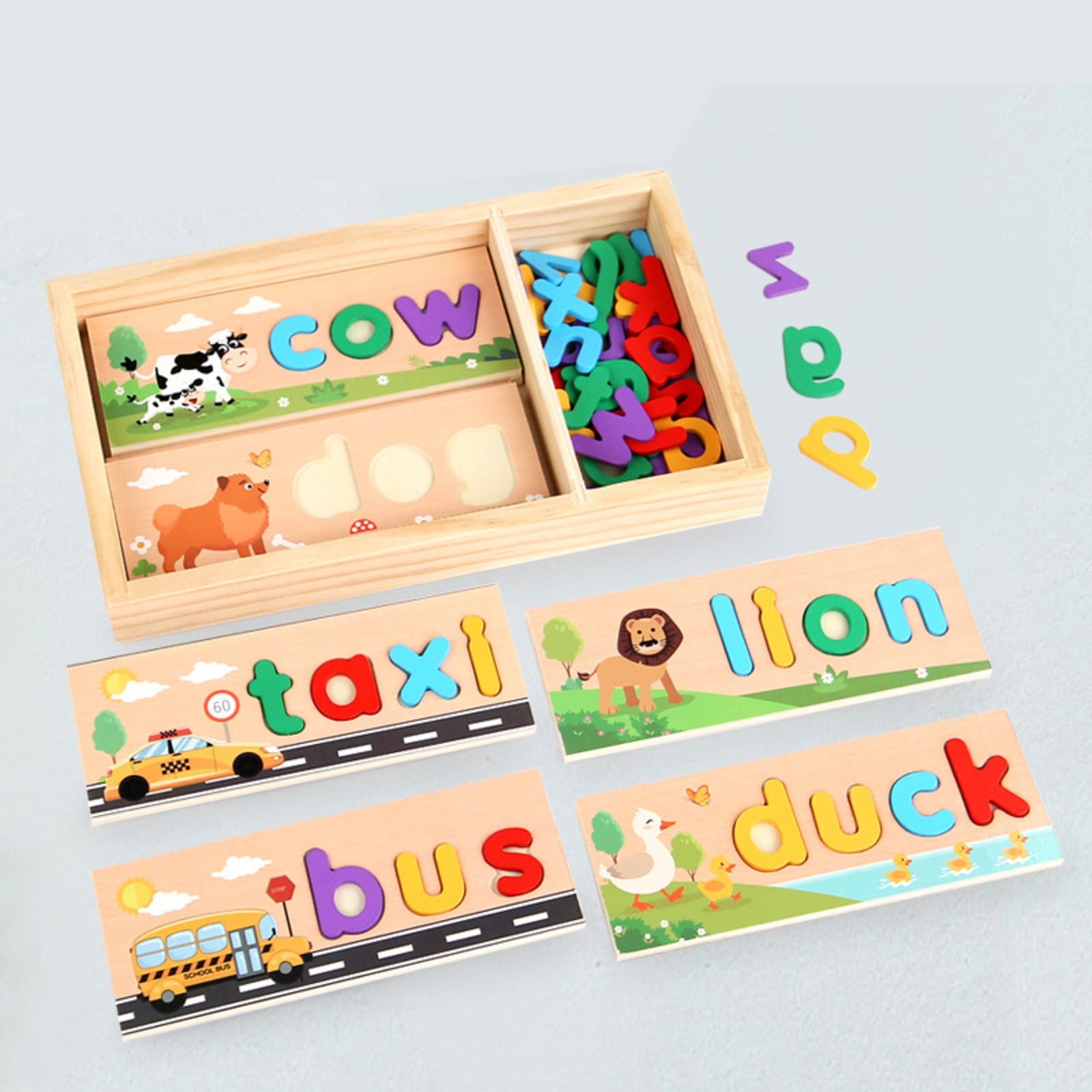 Read Spelling Learning Toy, Wooden Alphabet Flash Cards Matching Sight ...