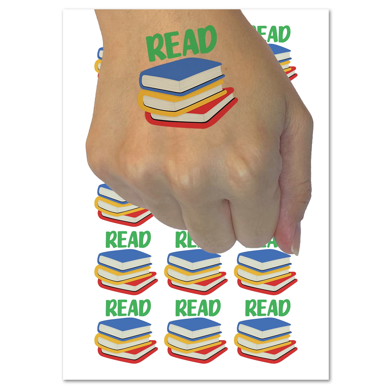 Read Stack of Books Water Resistant Temporary Tattoo Set Fake Body Art ...