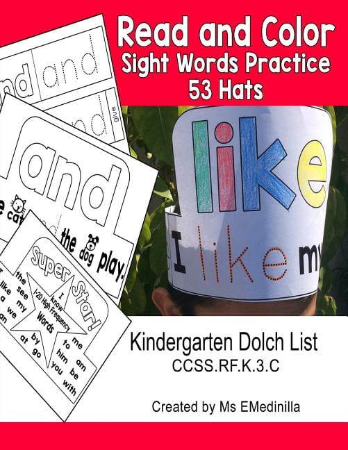 Read and Color Sight Words Practice 53 Hats: Kindergarten Dolch List ...