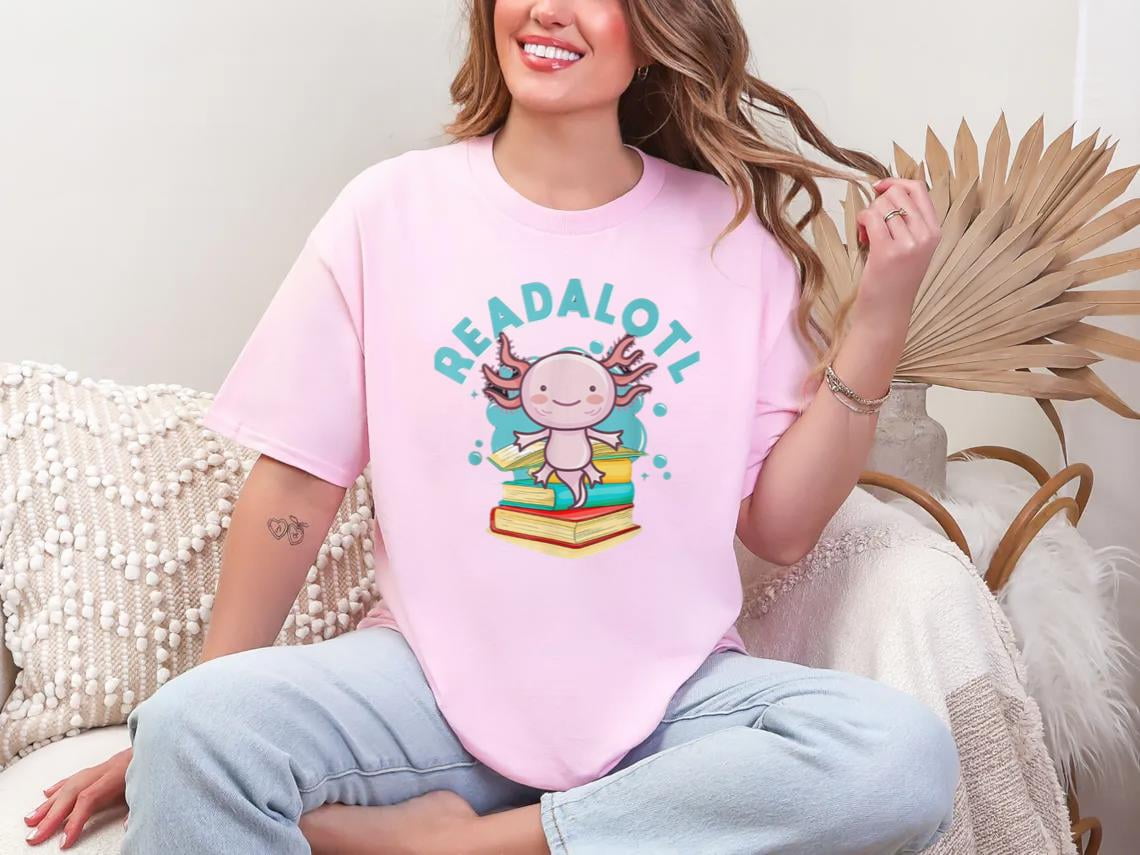 Readalotl Cute Axolotl Reading Fun T-Shirt, for men & women, up to size 5XL. - Walmart.com