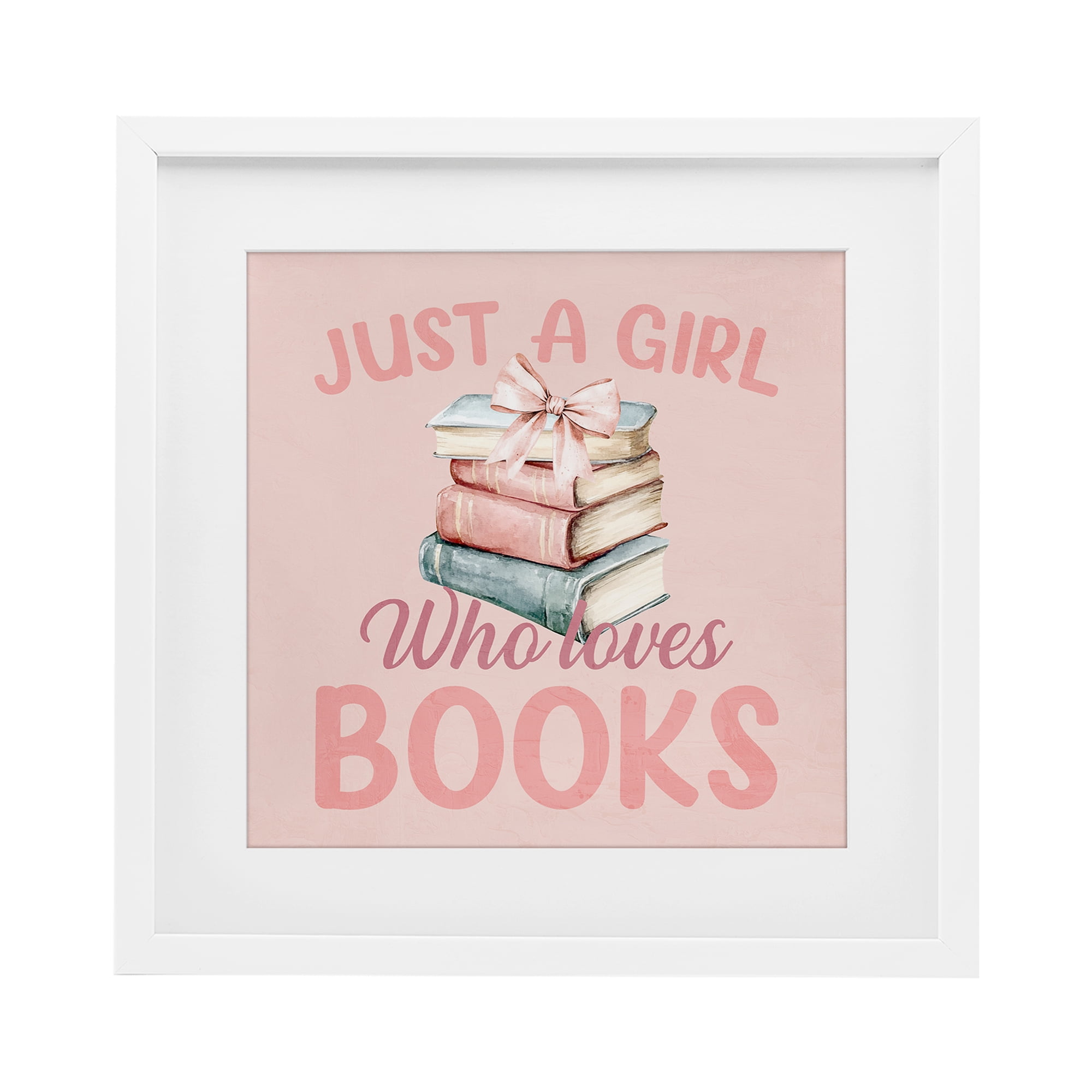 Reader Girl Who Loves Books White Framed Print Under Glass, design by ...