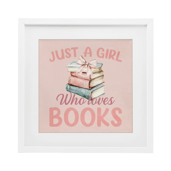 Reader Girl Who Loves Books White Framed Print Under Glass, design by ...