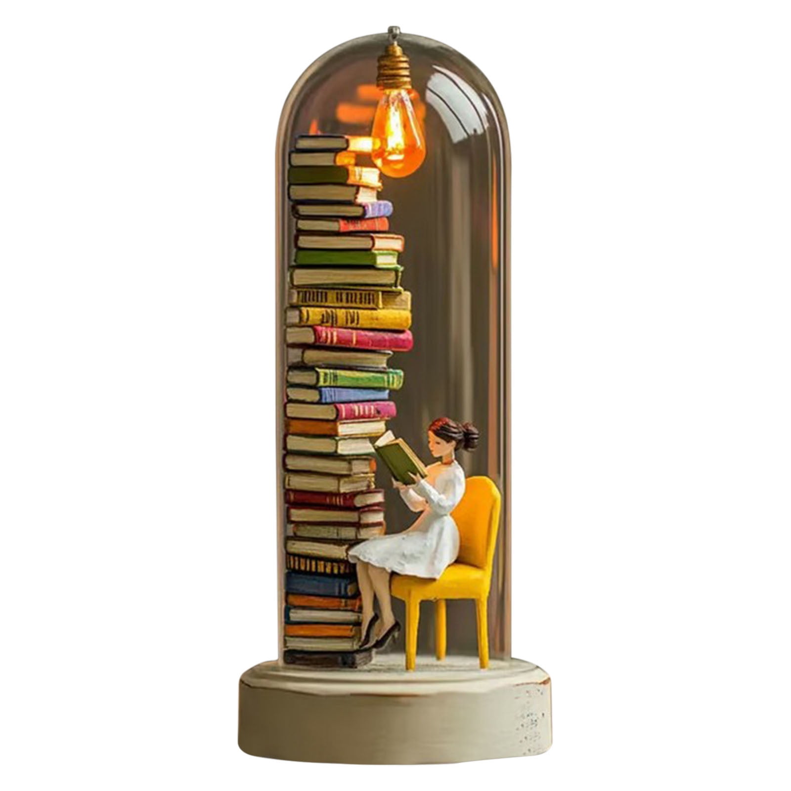 Reader Night Light, LED Resin Stained Stacked Books Lamp, 3D Miniature Book Lamp with Eye-Caring ...
