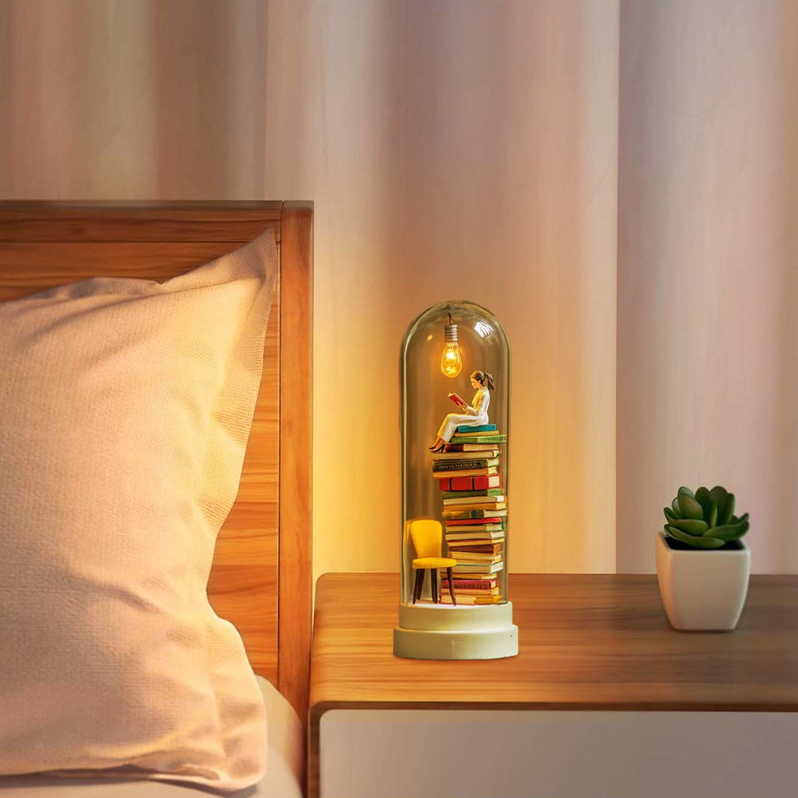 Reader Night Light, LED Resin Stained Stacked Books Lamp, 3D Miniature ...