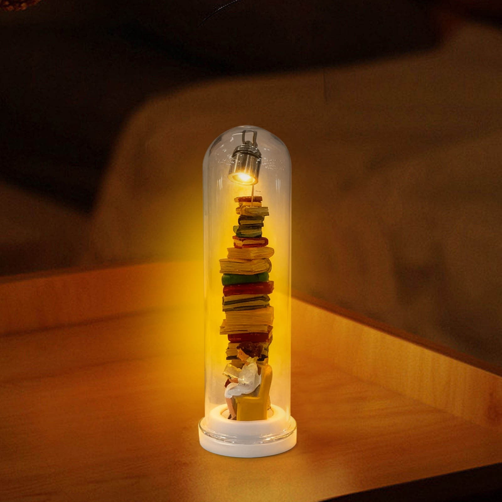 Reader Night Light, LED Resin Stained Stacked Books Lamp, 3D Miniature ...