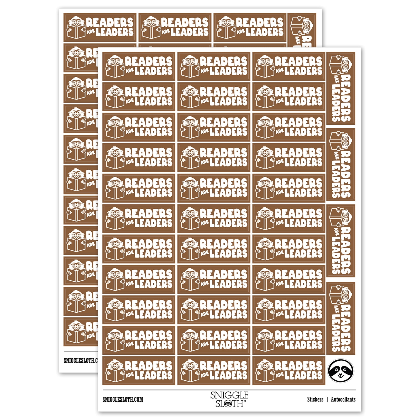 Readers are Leaders Sloth Teacher Student School Sticker Set - Brown ...