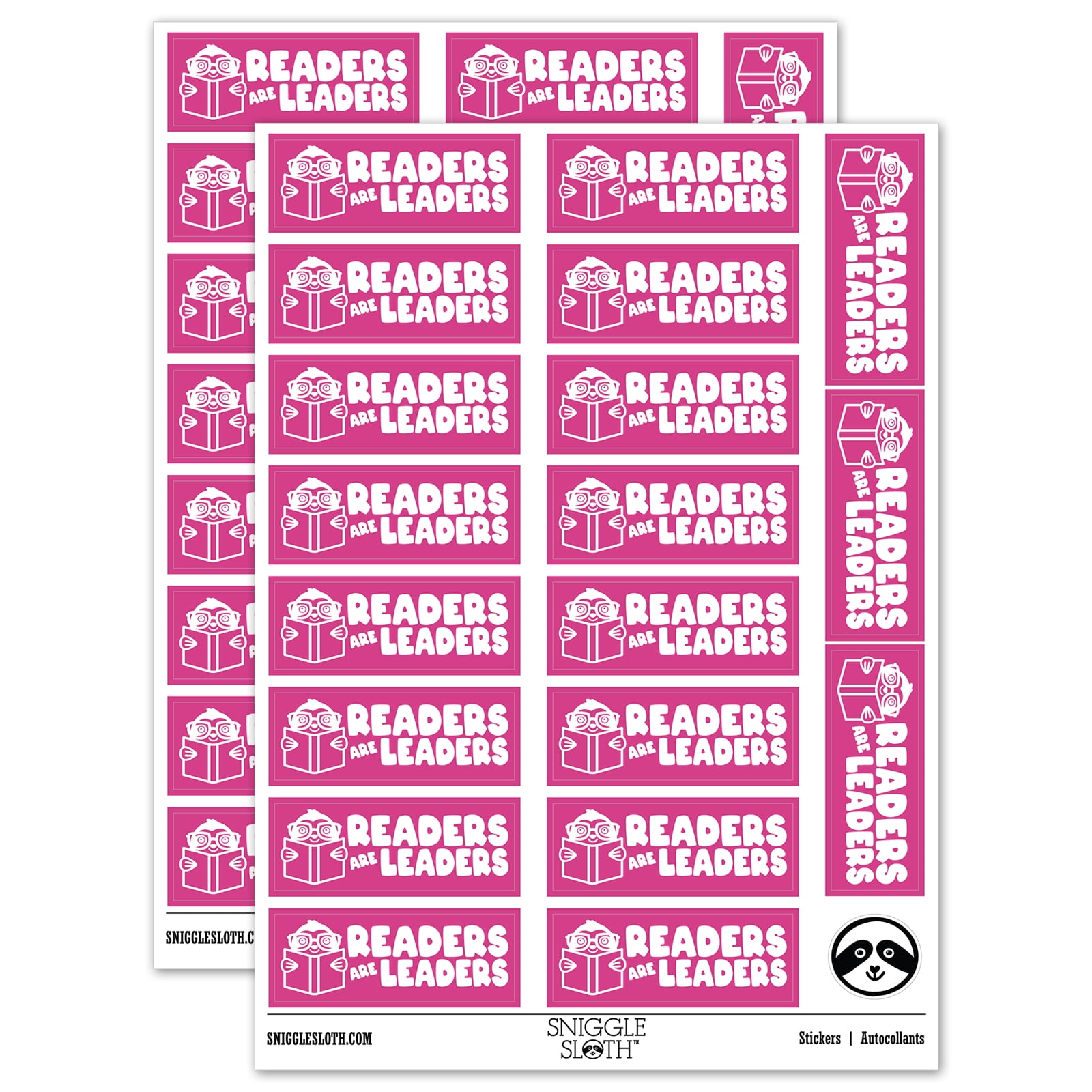 Readers are Leaders Sloth Teacher Student School Sticker Set - Hot Pink ...