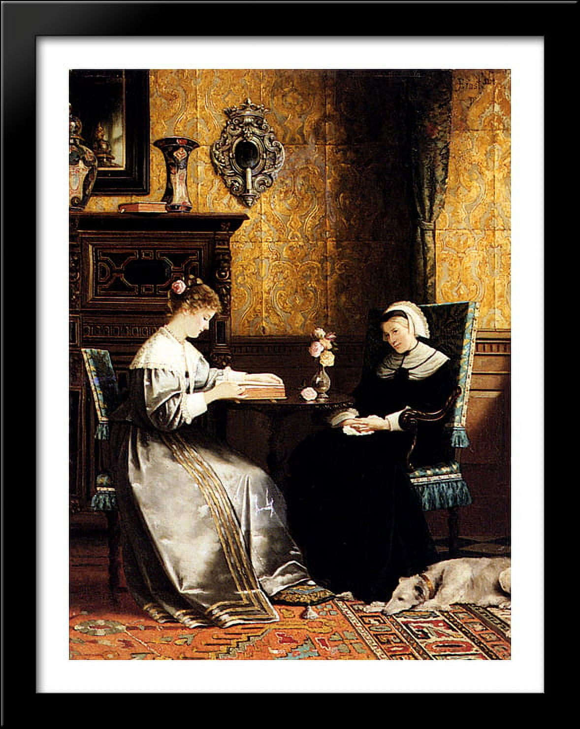 Reading A Book 28x36 Large Black Wood Framed Print Art by Rudolf Ernst ...