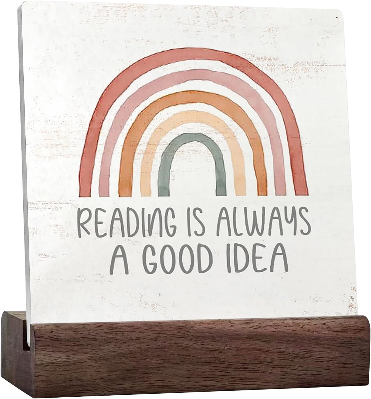 Reading Is Always A Good Idea Sign Desk Decor Rustic Boho Rainbow ...