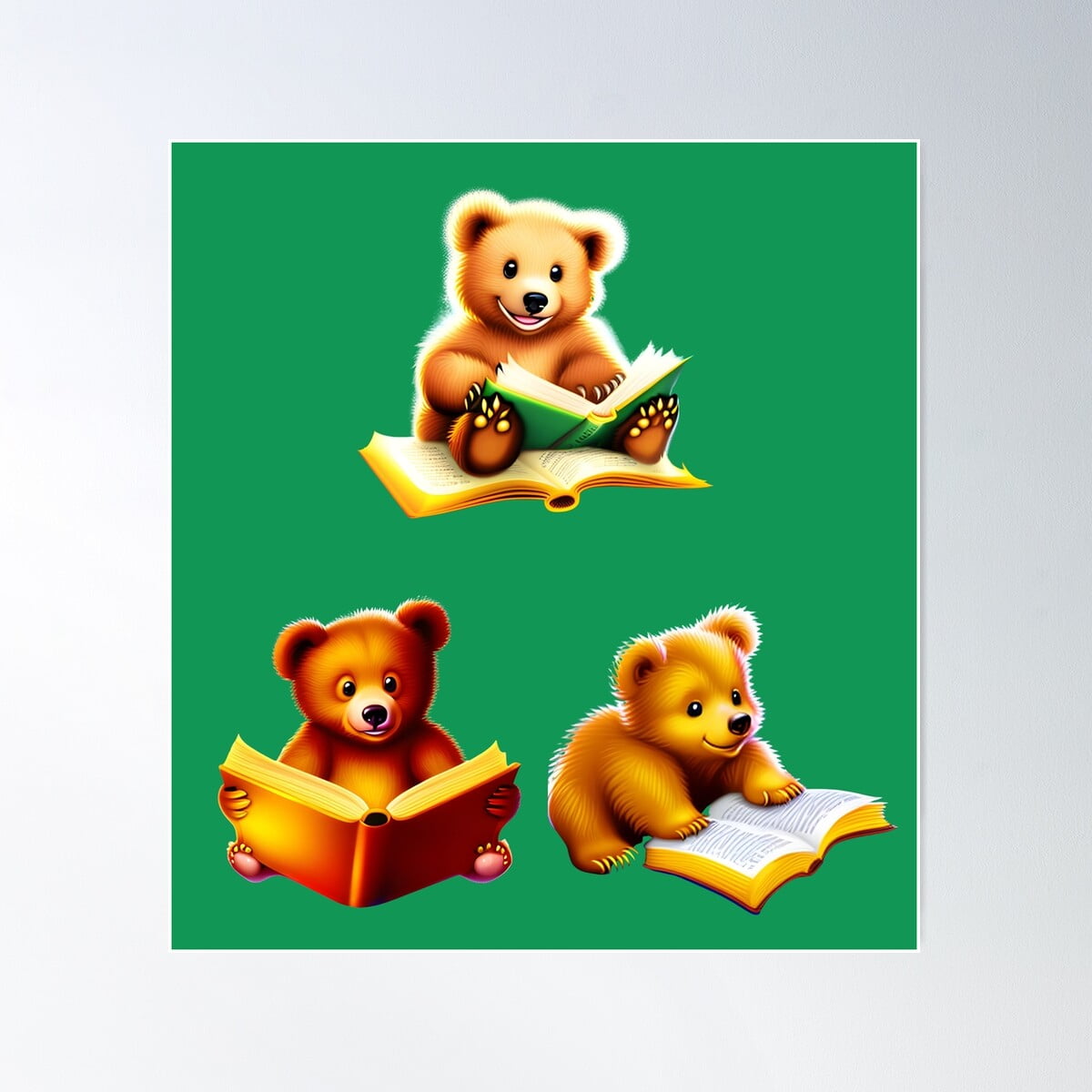 Reading Bear Collection Pack Poster Wall Art, Modern Wall Decor For Living Room Bedroom, 8x12 ...