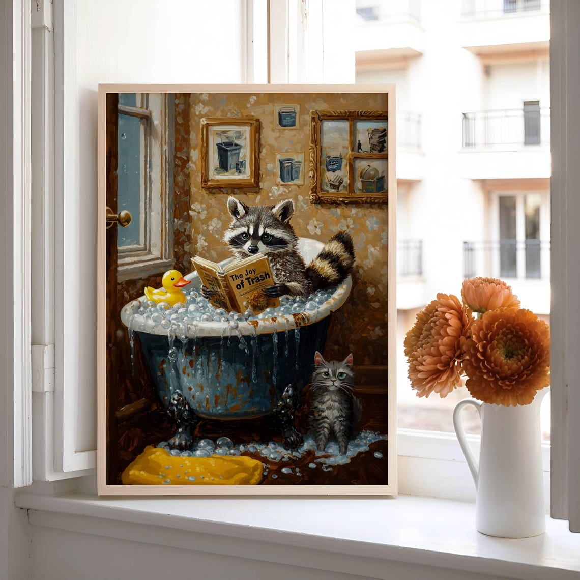 Reading Book In Bathtub Poster, Art, Bathroom Wall Art, And Cat Print ...
