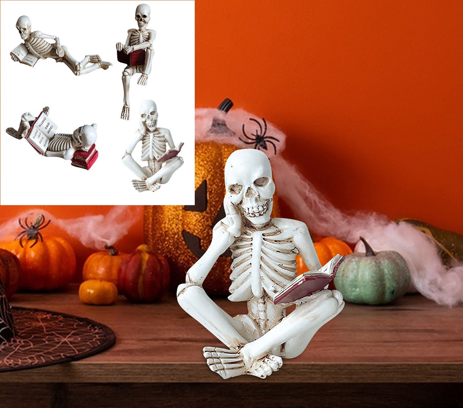 Reading Book Skeleton Statue for Halloween Reading Book Figurine ...