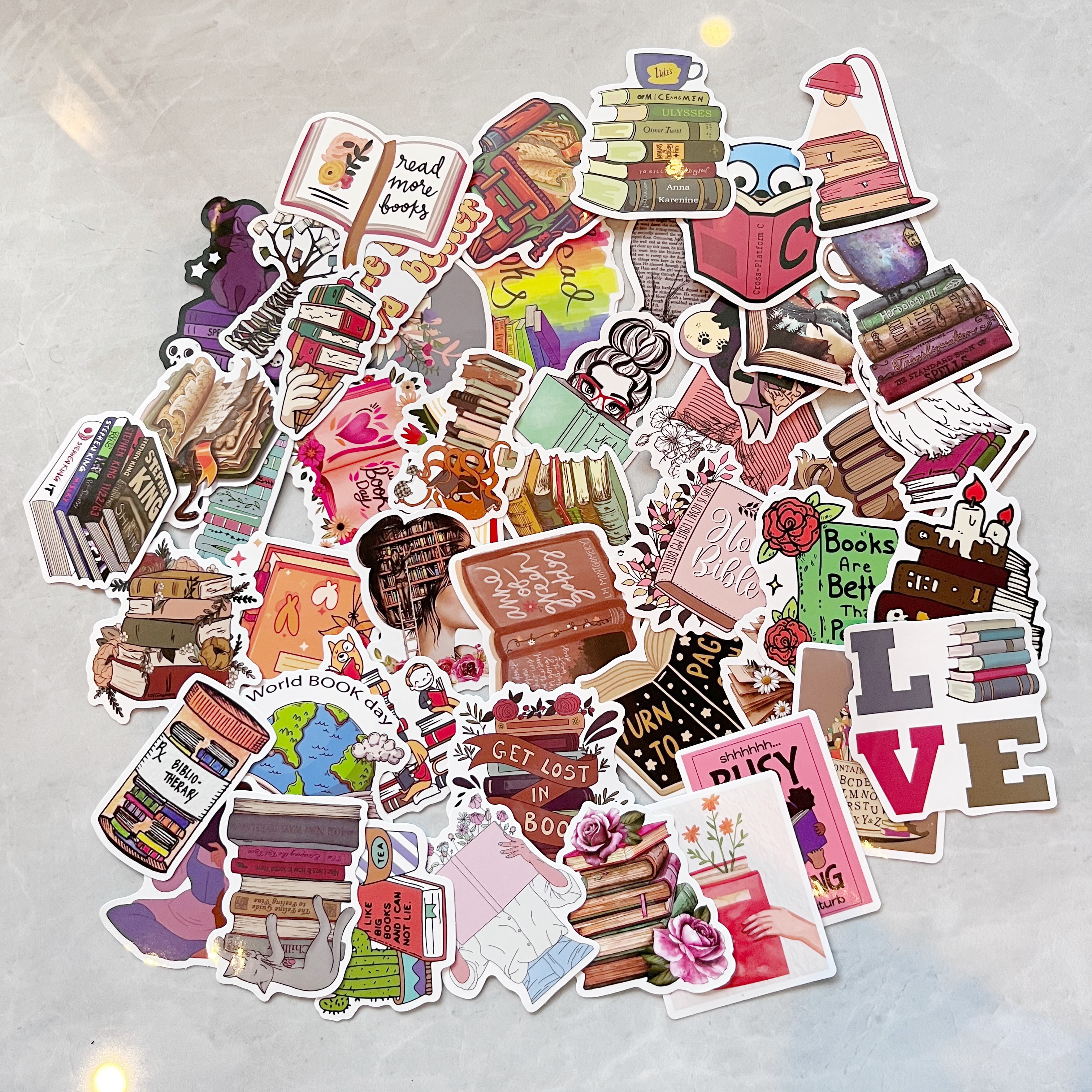 Reading Book Stickers 50 Pcs Vinyl Waterproof Sticker Pack for Water ...