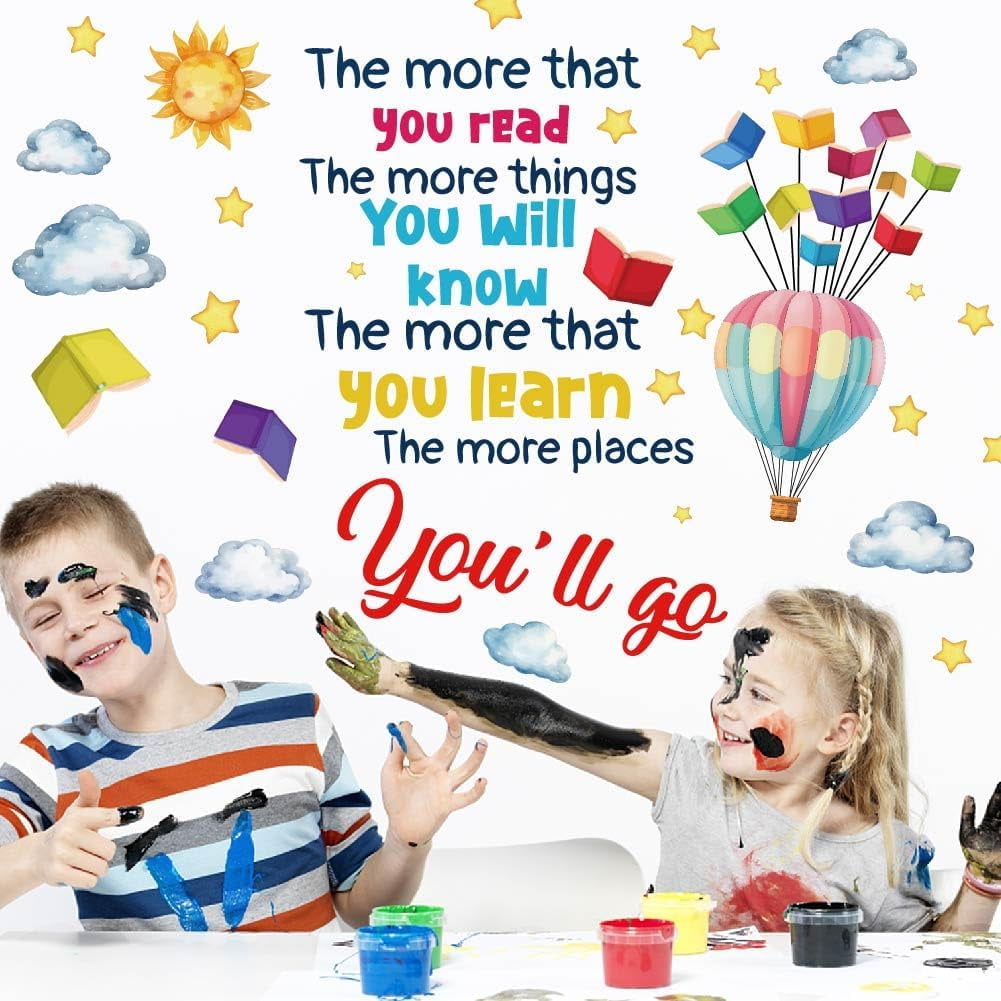 Reading Book Wall Stickers Educational Quotes Wall Decals The More That ...