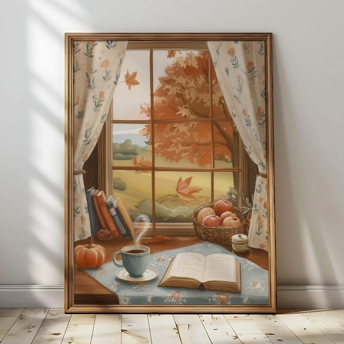 Reading Book With Coffee Cozy Vibe Fall Autumn Wall Art, Book Lover ...