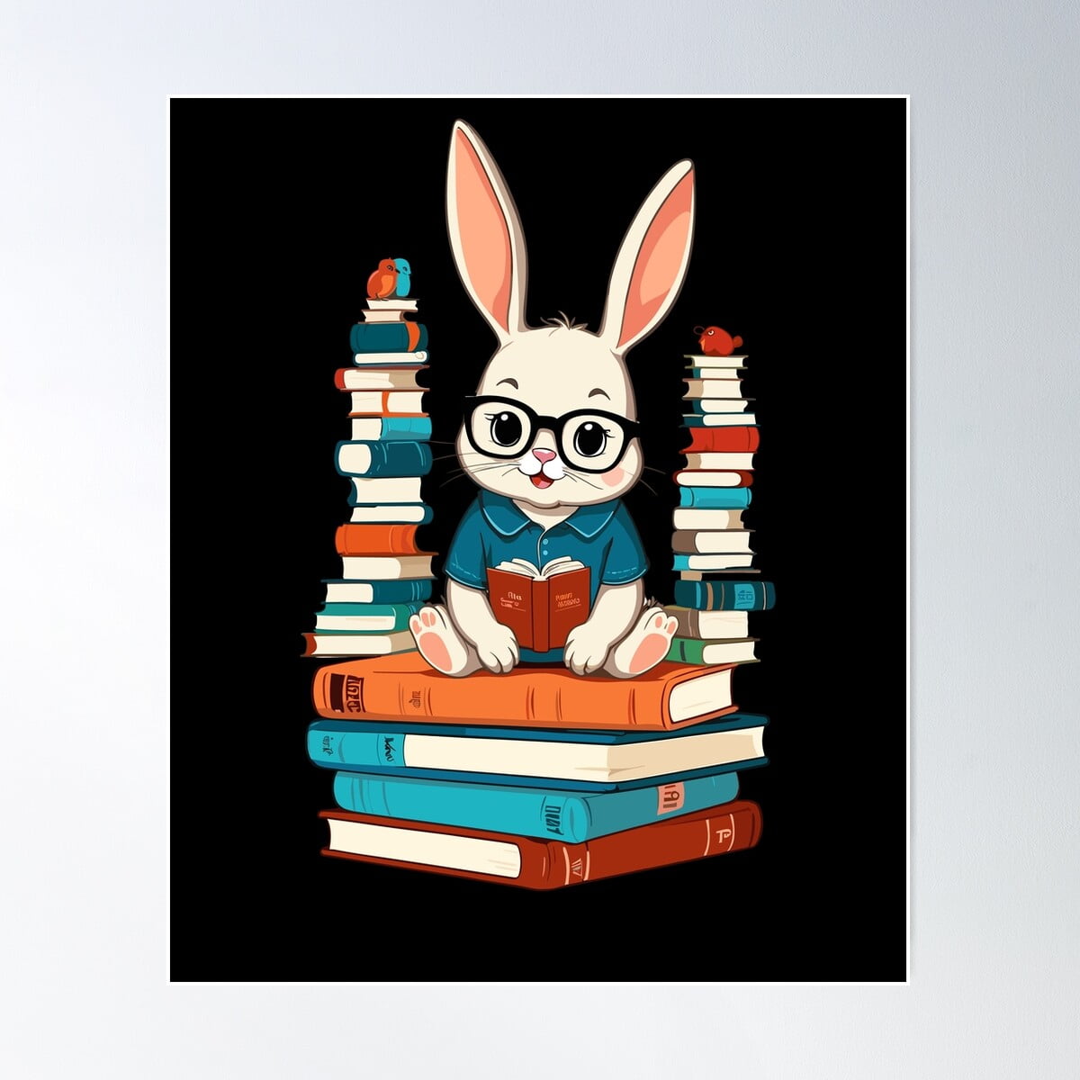 Reading Bunny Enthusiastic Book Lover Poster Wall Art, Modern Wall ...