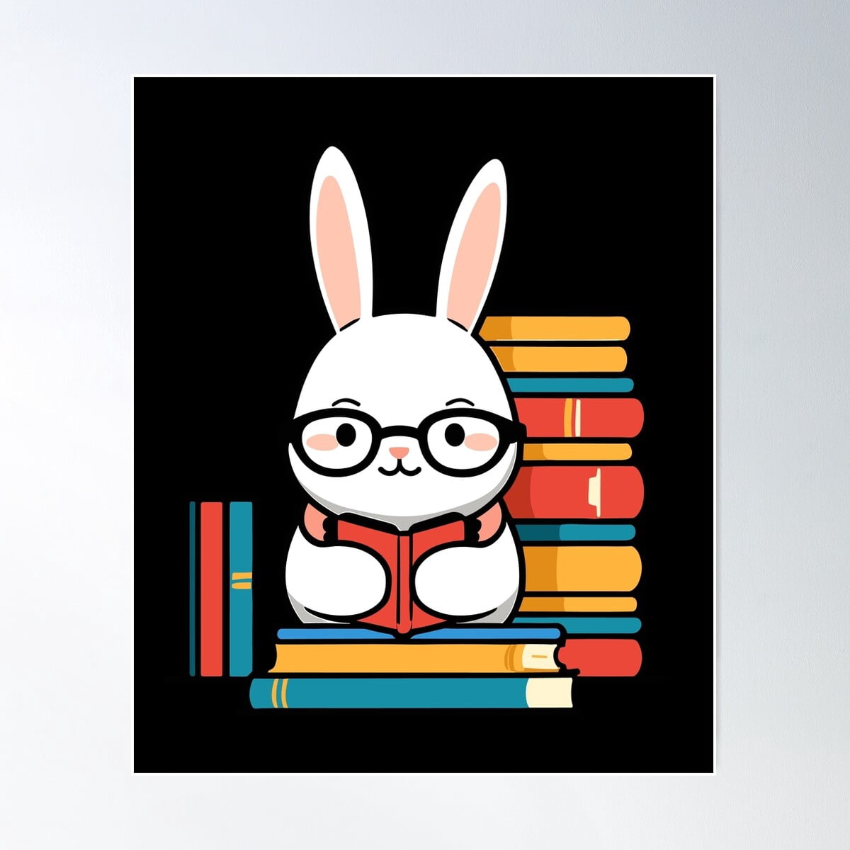 Reading Bunny Enthusiastic Book Lover Poster Wall Art, Modern Wall ...