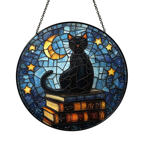 Reading Cat Stained Glass Suncatcher – Decorative Window Art - Walmart.com