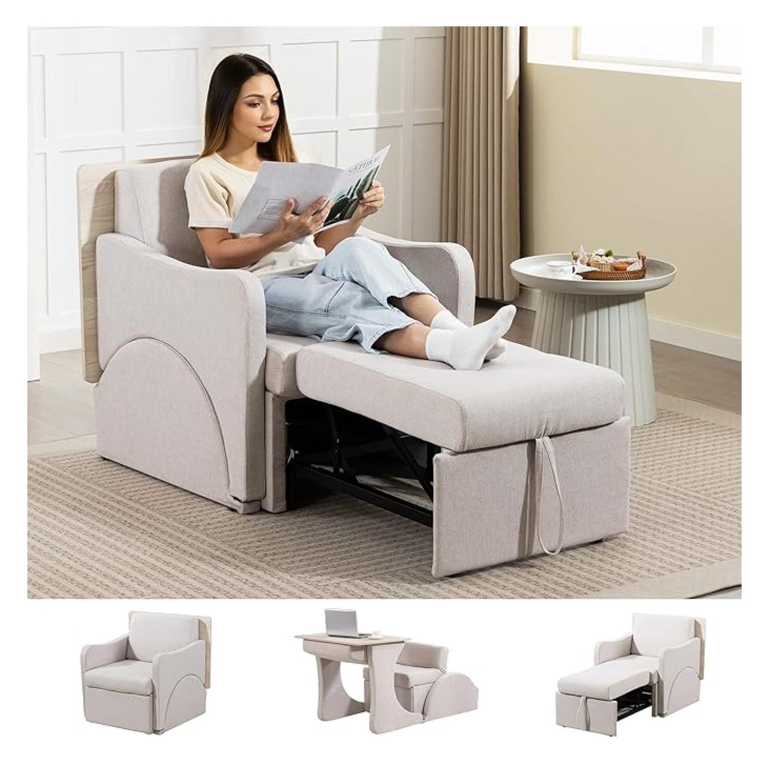Reading Chair, Chaise Lounge Chair Indoor, 3 in 1 Multiple Convertible ...