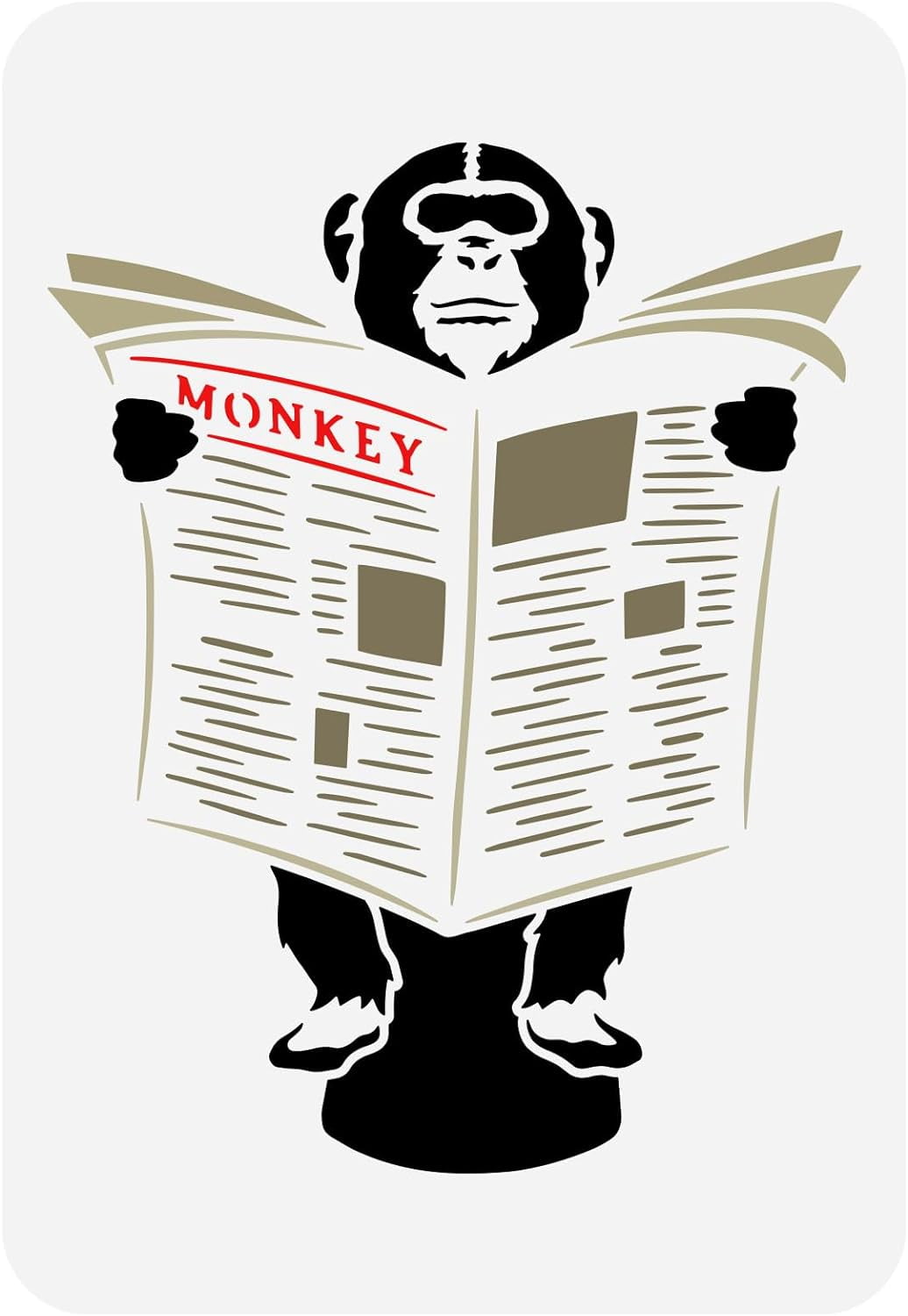 Reading Chimpanzee Stencil 11.7x8.3inch Chimpanzee Reading Newspaper ...