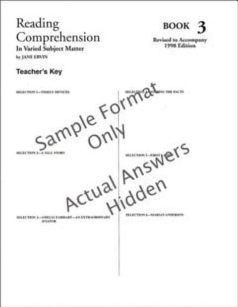Reading Comprehension Book 3, Grade 5, Teacher's Key (Homeschool ...