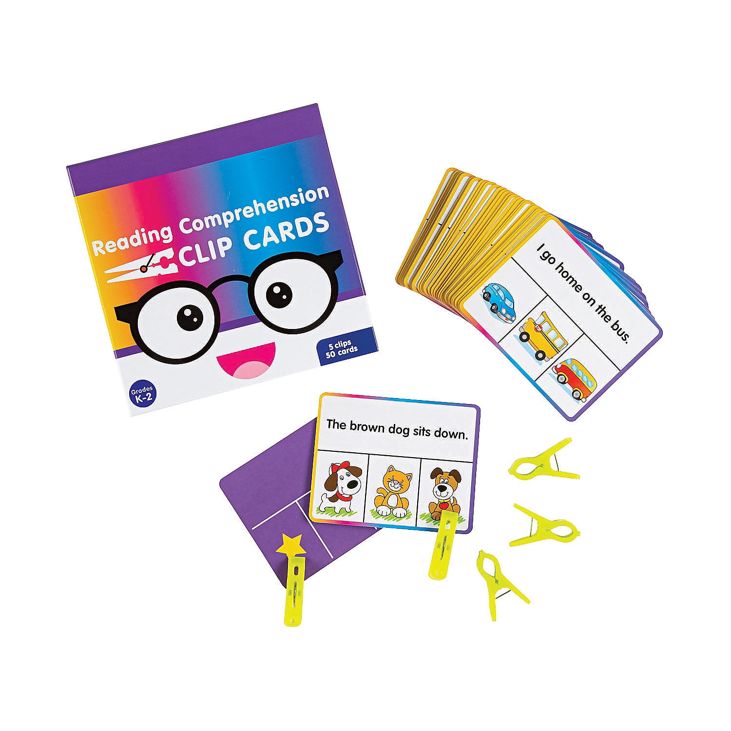 Reading Comprehension Clip Cards - Educational - 50 Pieces - Walmart.com