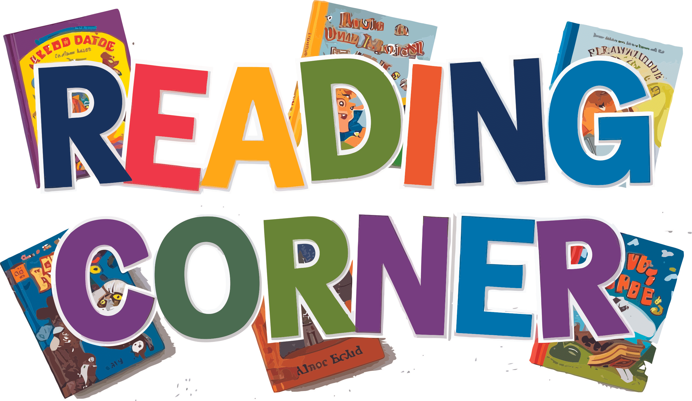 Reading Corner Colorful Signage Books Studying Library Children Sticker ...