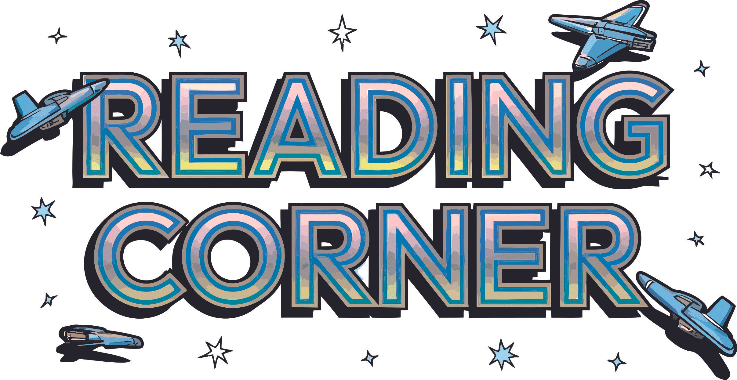 Reading Corner Colorful Signage Outer Space Rockets Books Study Story ...