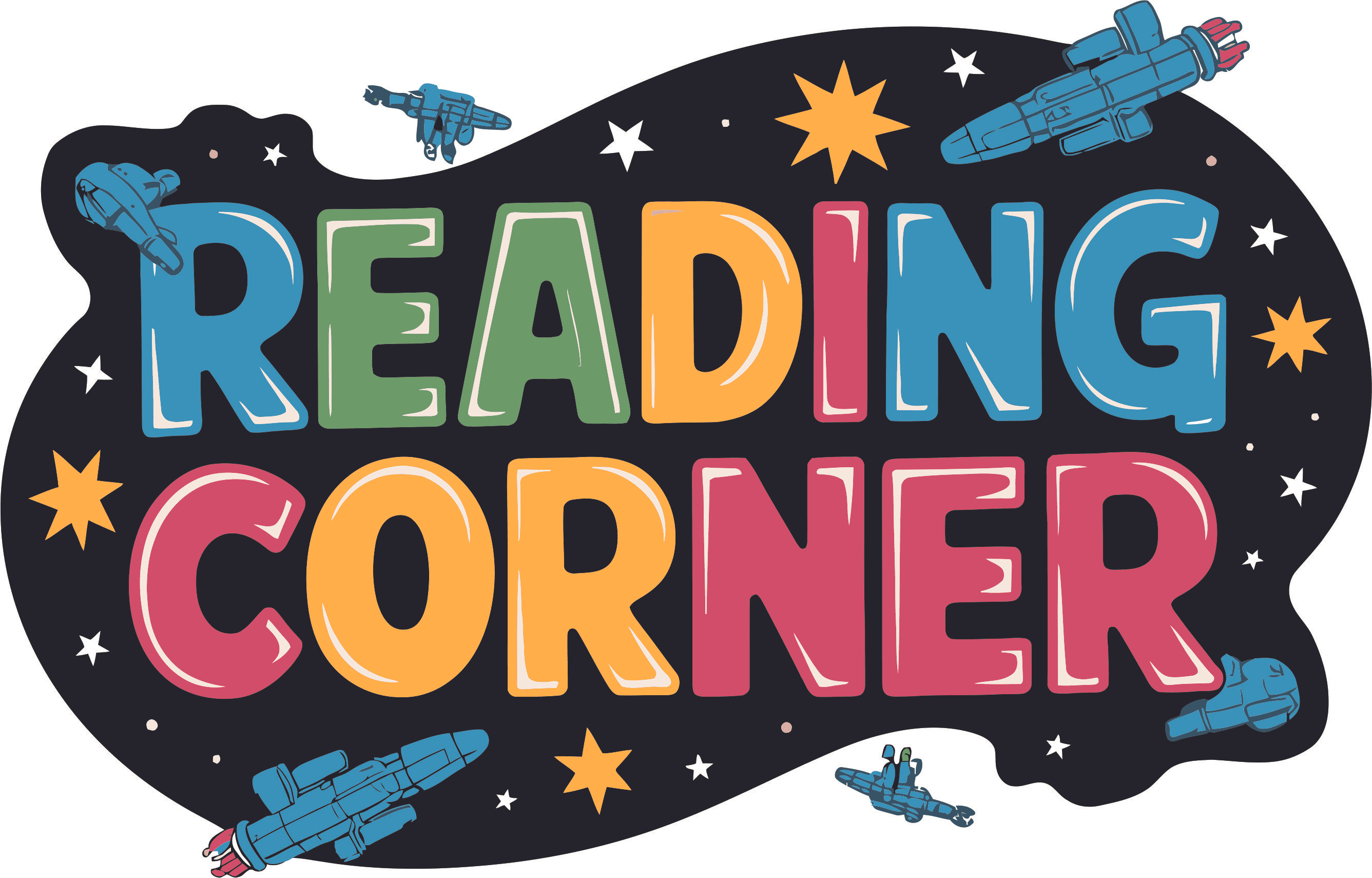 Reading Corner Colorful Signage Rockets Outer Space Books Study Story ...