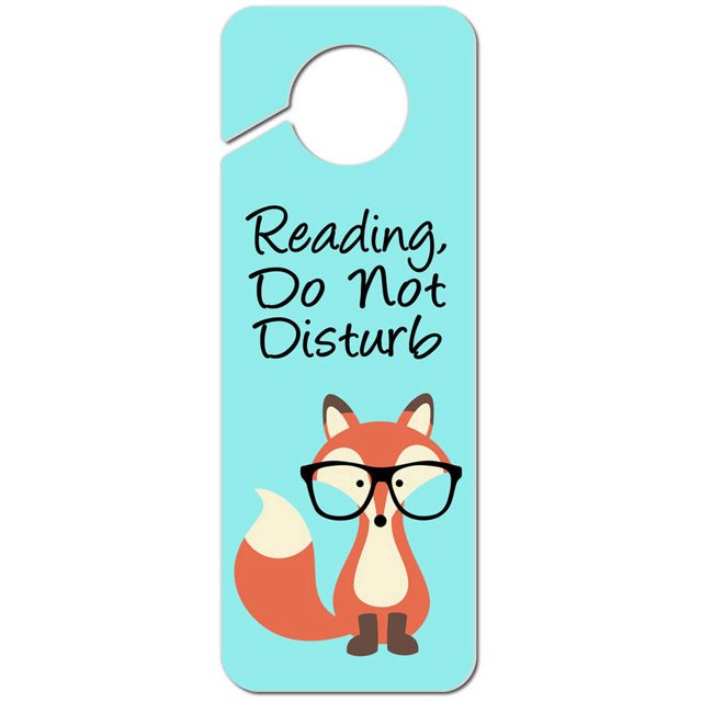 Reading Do Not Disturb Fox with Glasses Plastic Door Knob Hanger Sign ...