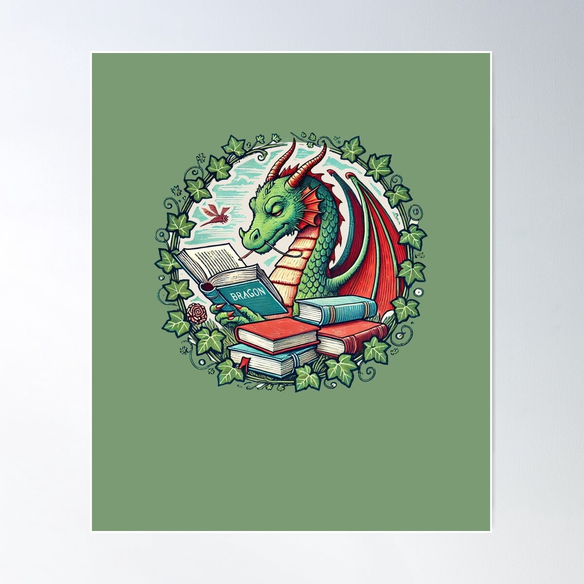 Reading Dragon Poster Wall Art, Modern Wall Decor For Living Room ...