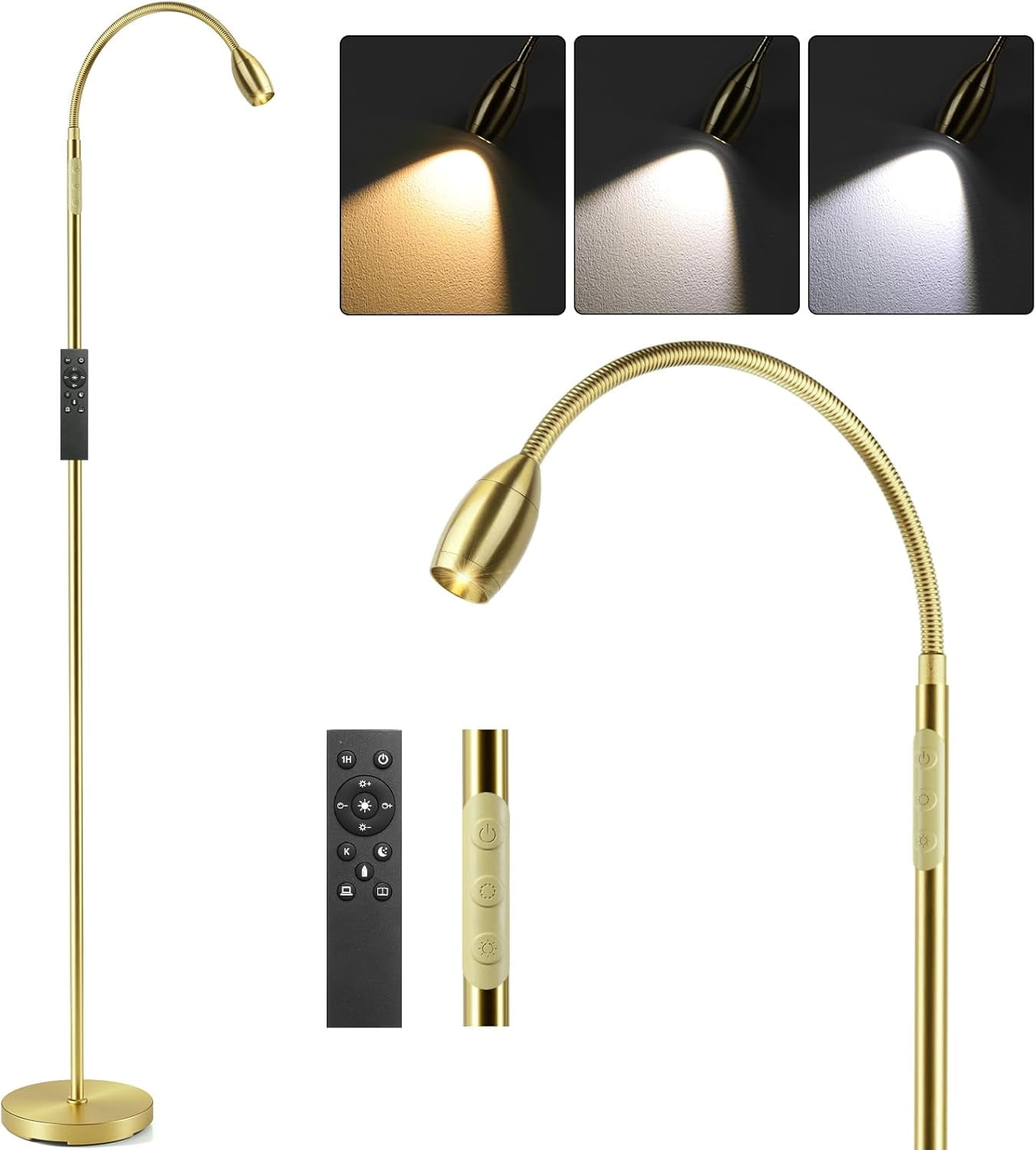 Reading Floor Lamp, 72" Tall LED Lamp with Flexible Gooseneck, Dimmable ...