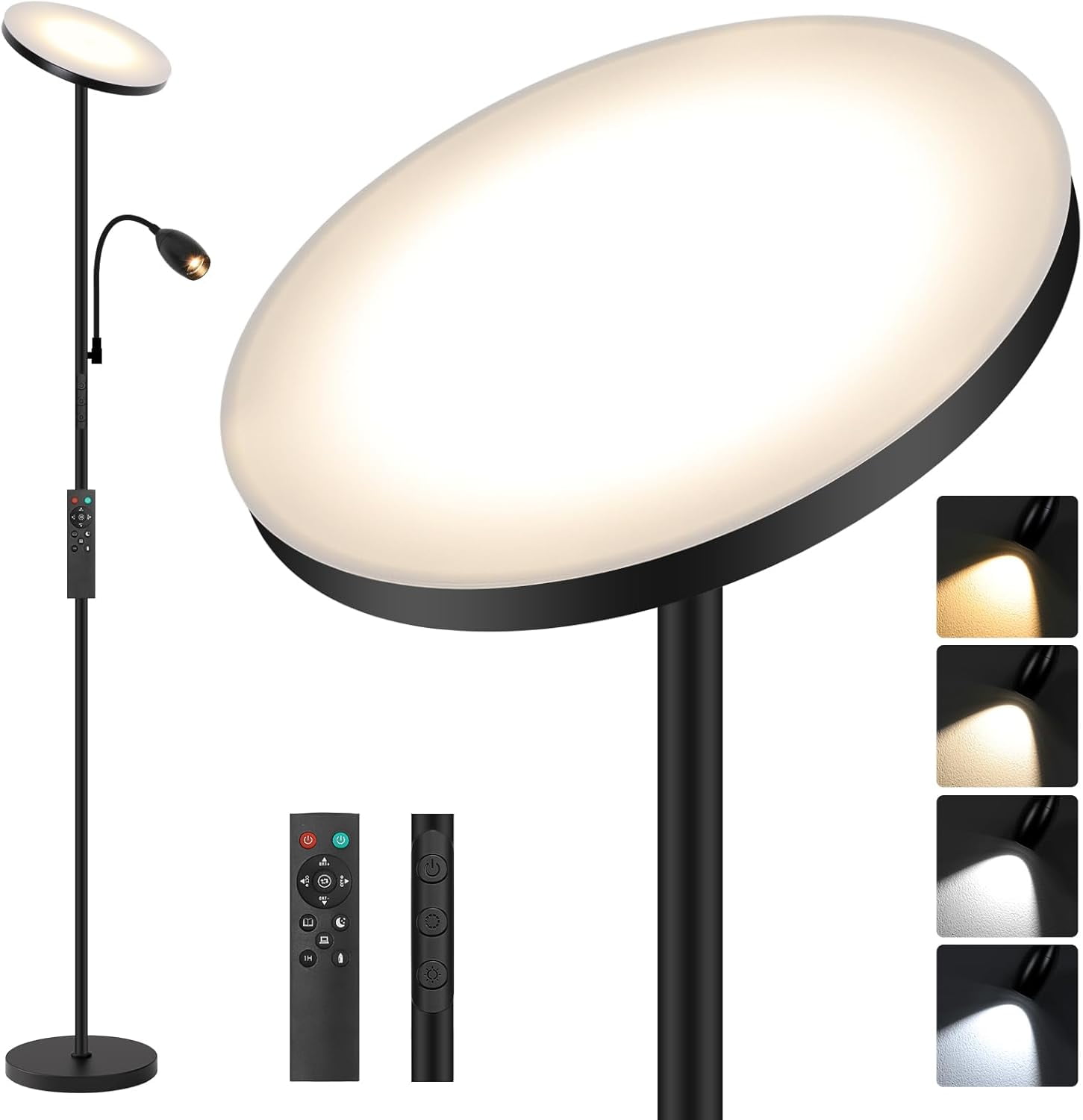 Reading Floor Lamp, LED Lamp with Flexible Gooseneck, Dimmable Zoomable ...