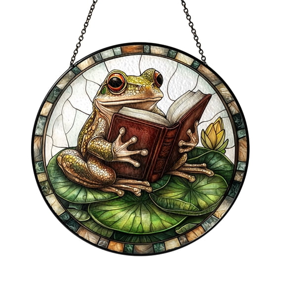 Reading Frog Acrylic Style Window Hanging, Cute Animal Decorative ...