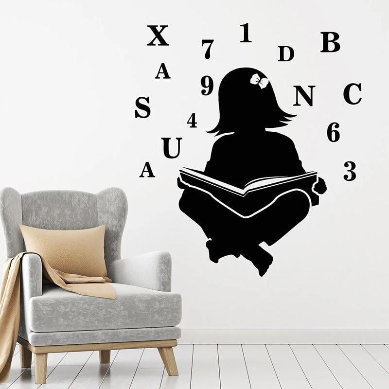 Reading Girl Wall Decal Letters Numbers Silhouette Vinyl Window Sticker ...