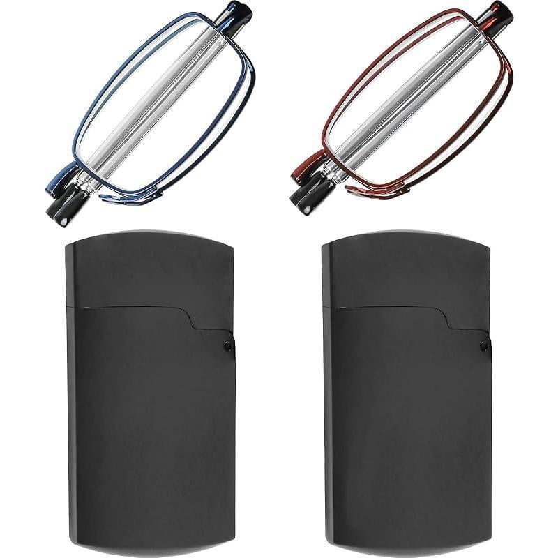 Reading Glasses 2 Pair Black and Gunmetal Readers Compact Folding ...