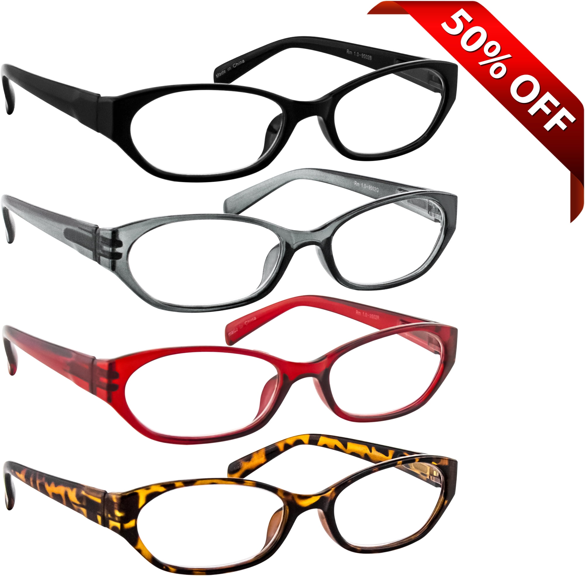 Reading Glasses +3.00 | 4 Pack of Readers for Men and Women | Black ...