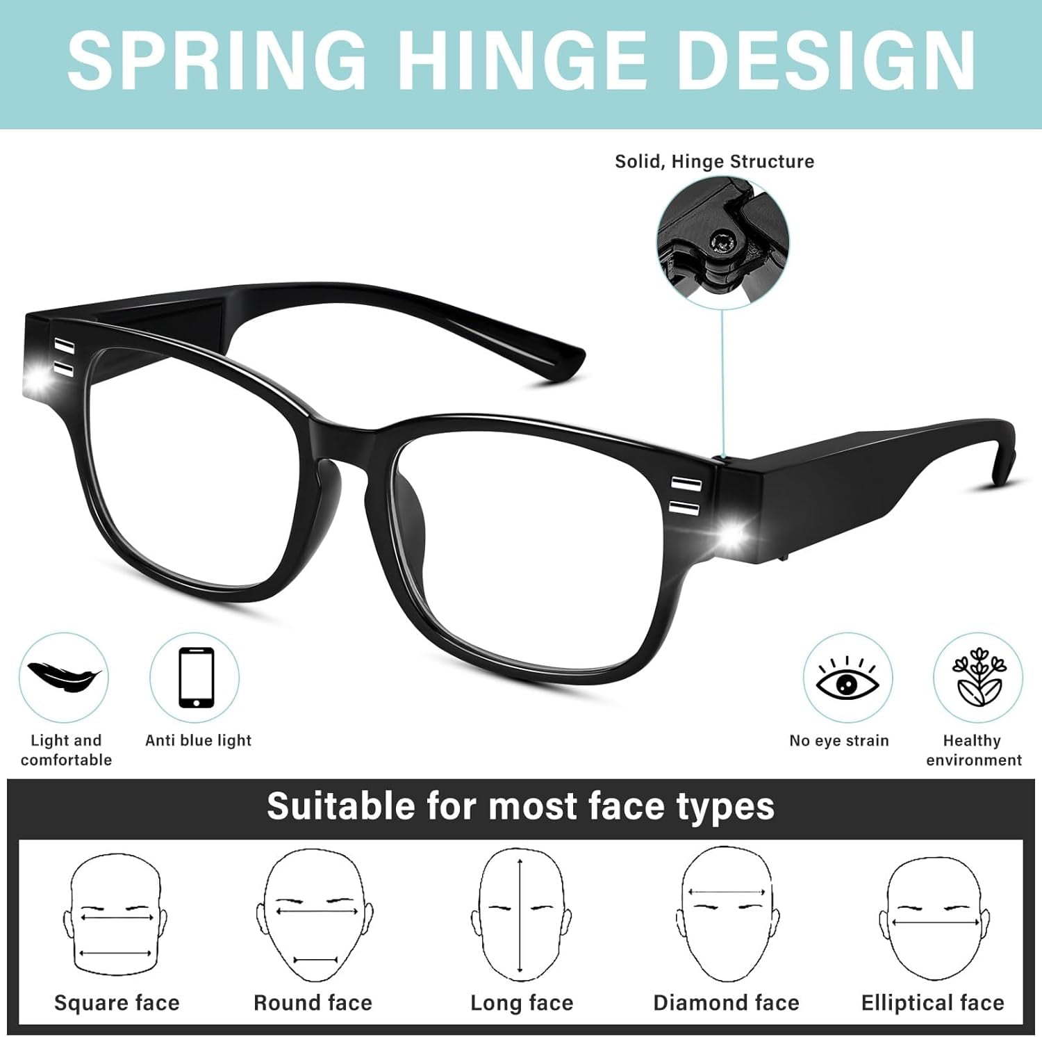 Reading Glasses with Lights Bright LED Readers Magnifying Glasses with ...