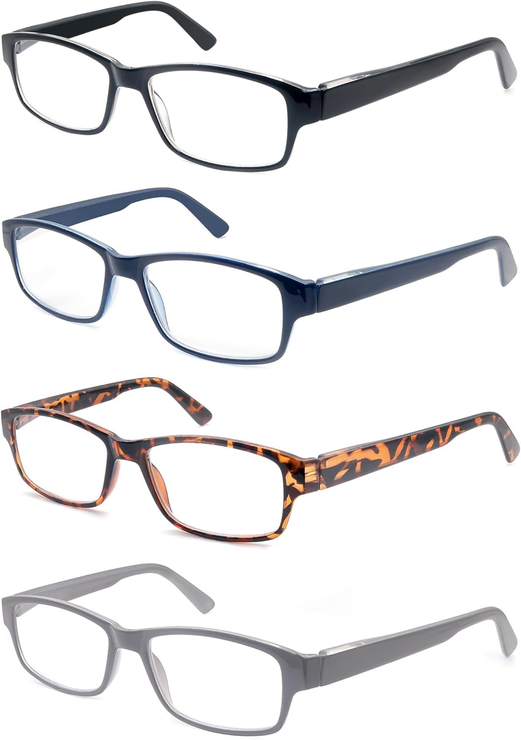 Reading Glasses Men 4-Pack,Large Square Readers,Rectangular Frame ...