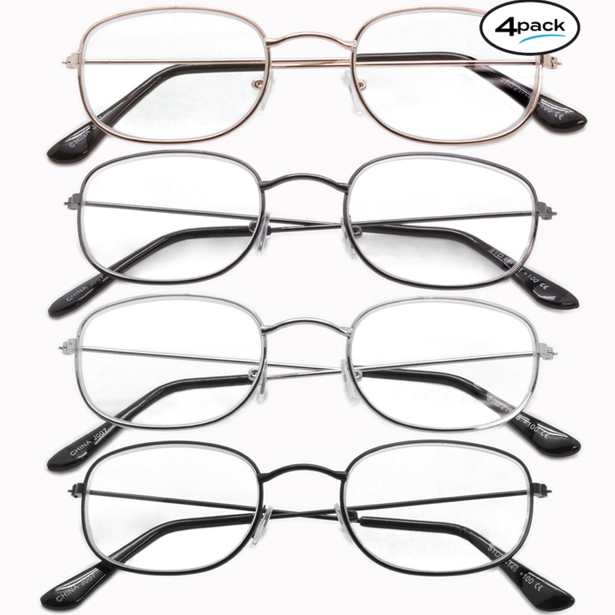 Reading Glasses Mens Womens 4 Pack Readers Metal Frame Unisex Glasses ...